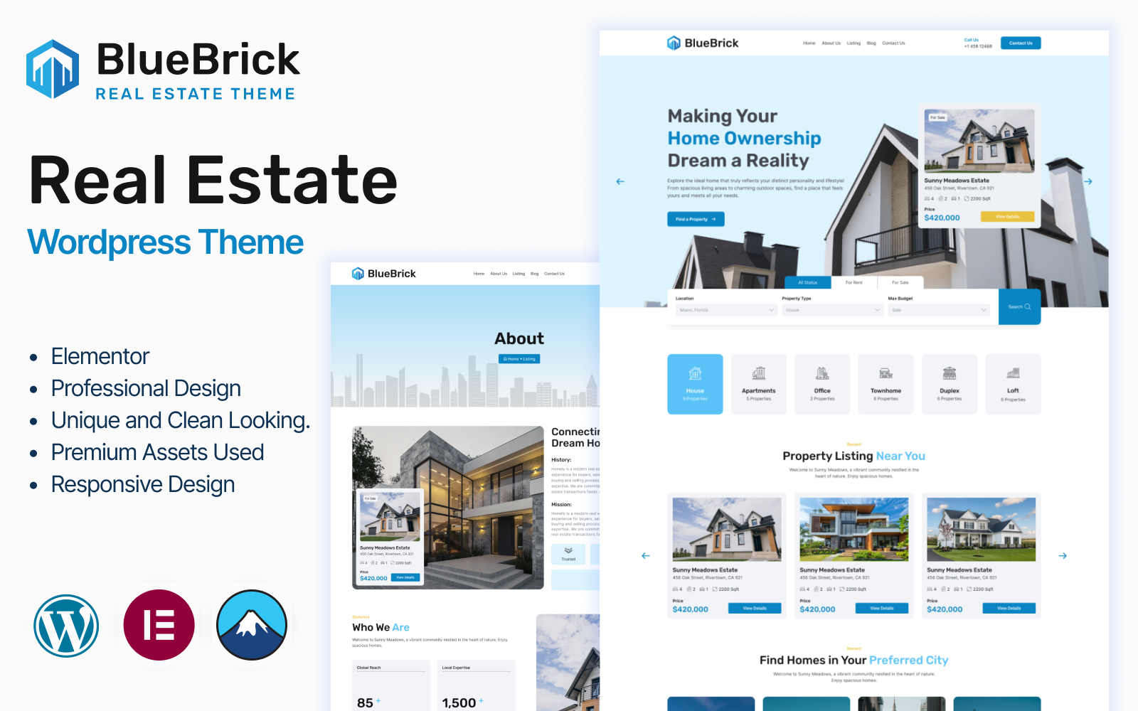 Bluebrick - Real Estate & Property Agent WordPress Theme