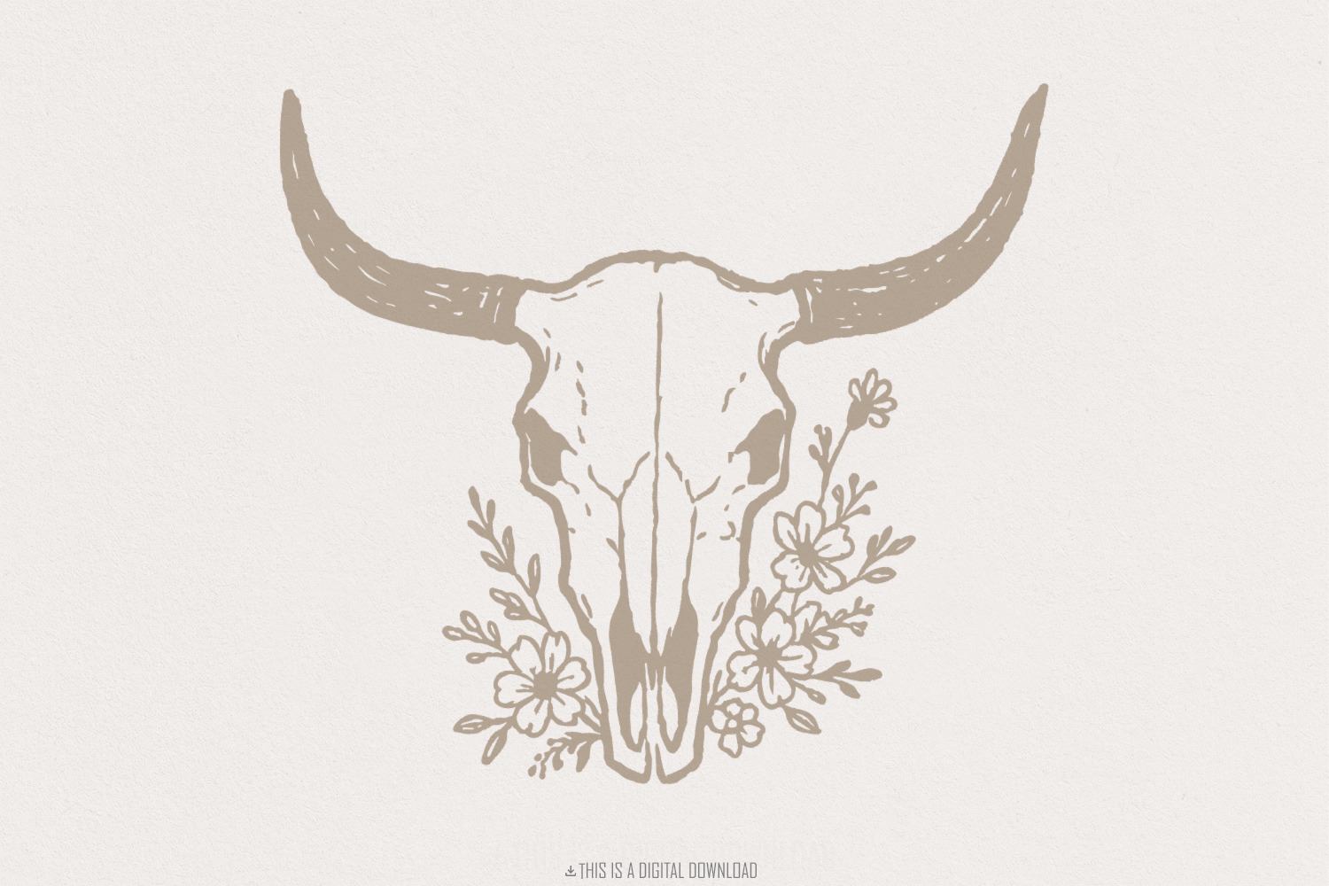 Boho Cow Skull PNG, Floral Skull Art, Steer Skull PNG, Rustic Western ...