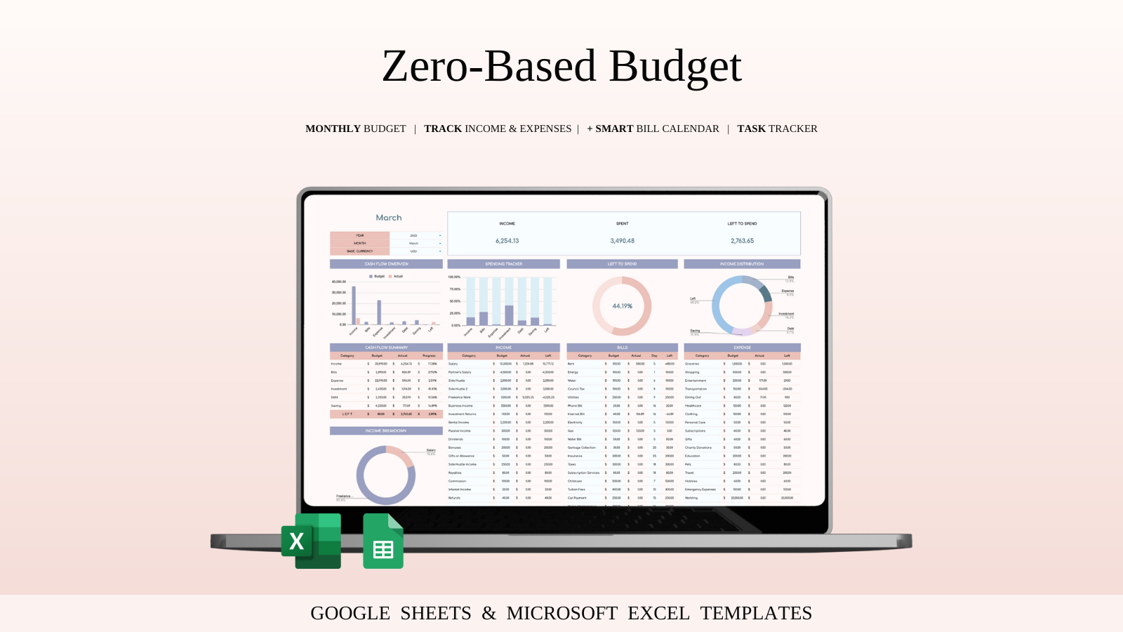 Zero-Based Budget Spreadsheet Template in Excel and Google Sheets