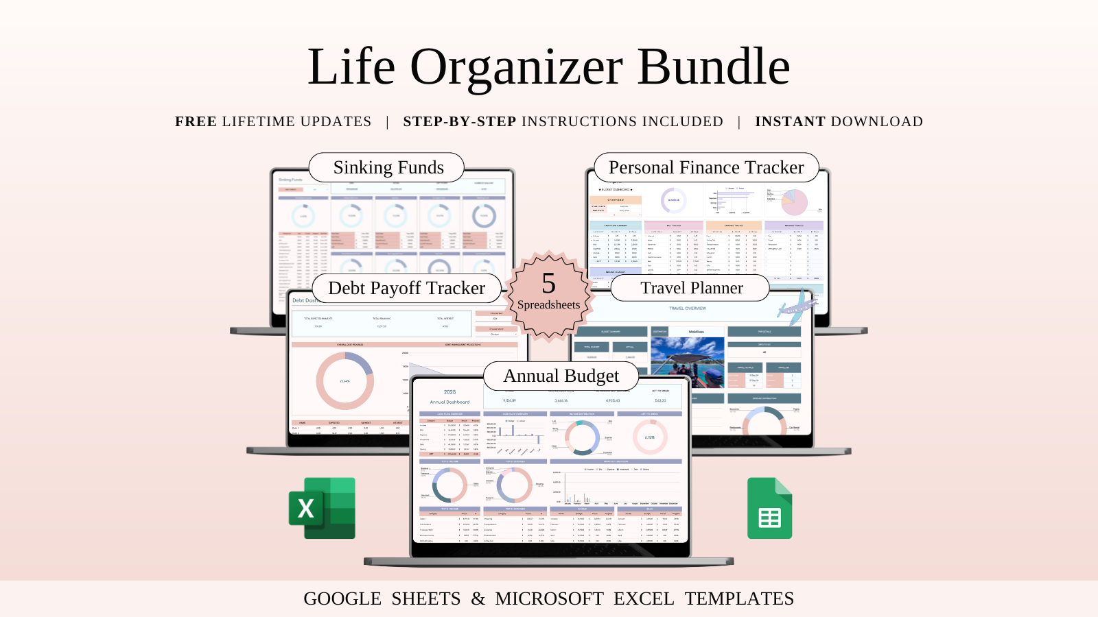 Life Organizer Bundle | Spreadsheet Templates Excel and Google Sheets