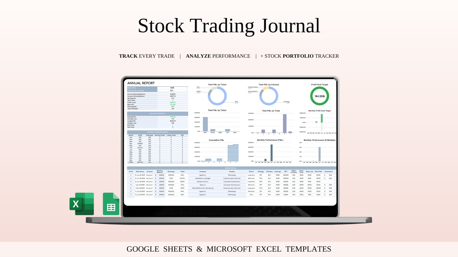 Stock Trading Journal Template for Google Sheets and Excel