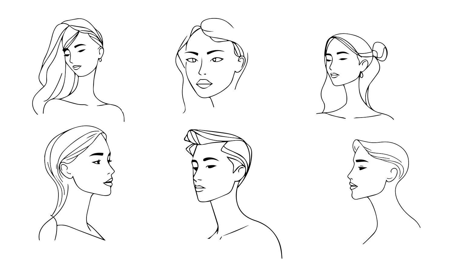 Set of stylized woman faces. Modern single line art. Woman beauty ...