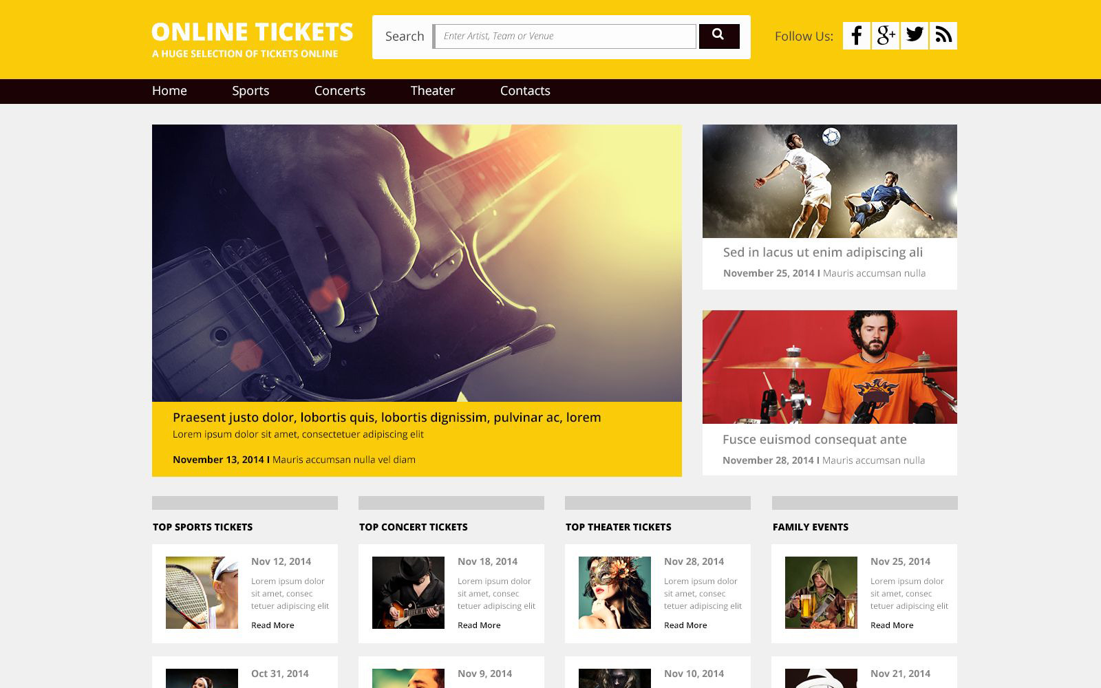 Tickets Online Website Template #53332 - TemplateMonster