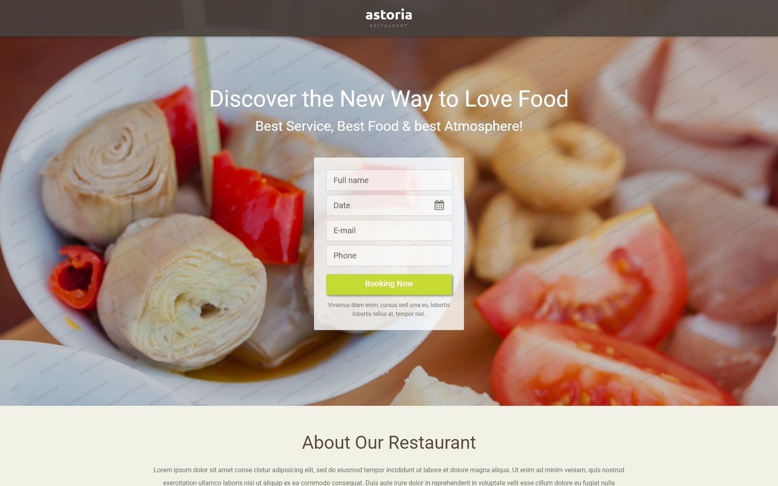 Free Restaurant Landing Page Template - TemplateMonster