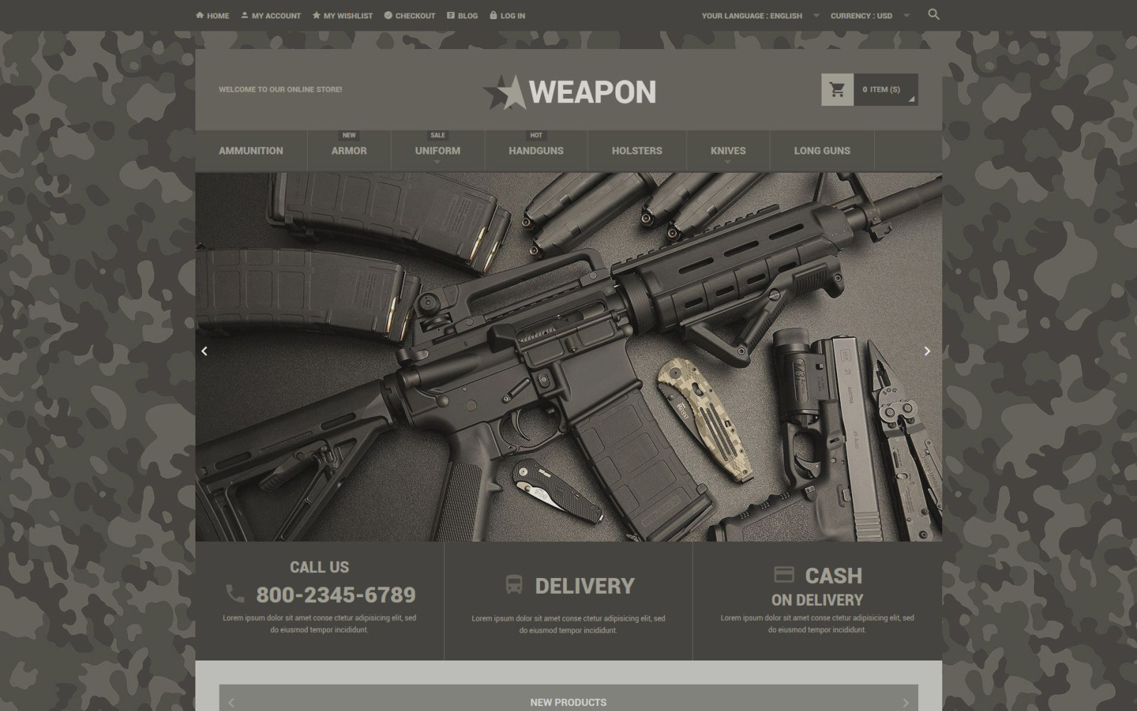 Online Weapon Store Magento Theme #53961 - TemplateMonster