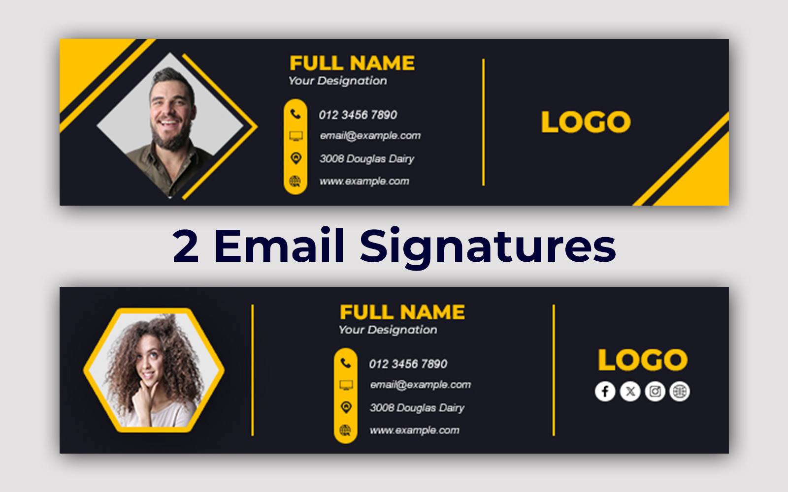 Modern Email Signature Templates | 2 Editable PSD Files | Clean ...