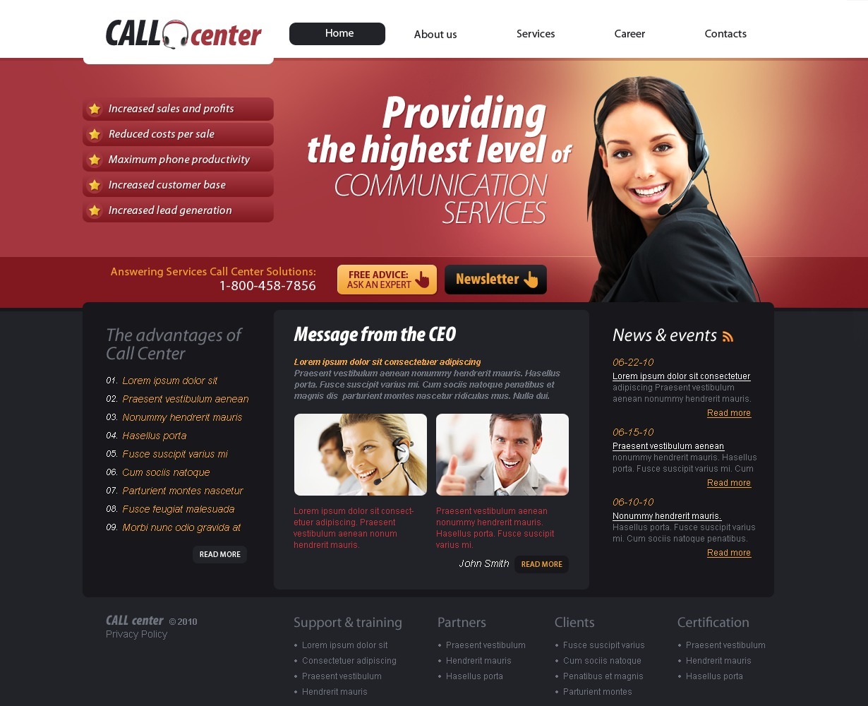 Call Center PSD Template #54143 - TemplateMonster