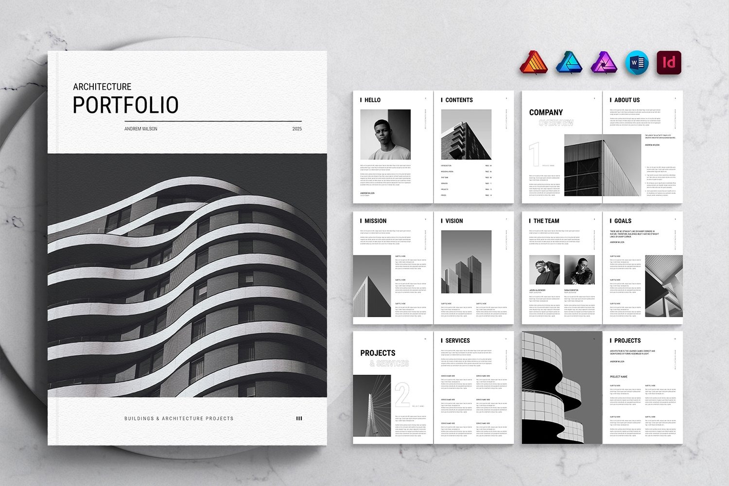 Architecture Portfolio Template for MS word, InDesign, Affinity