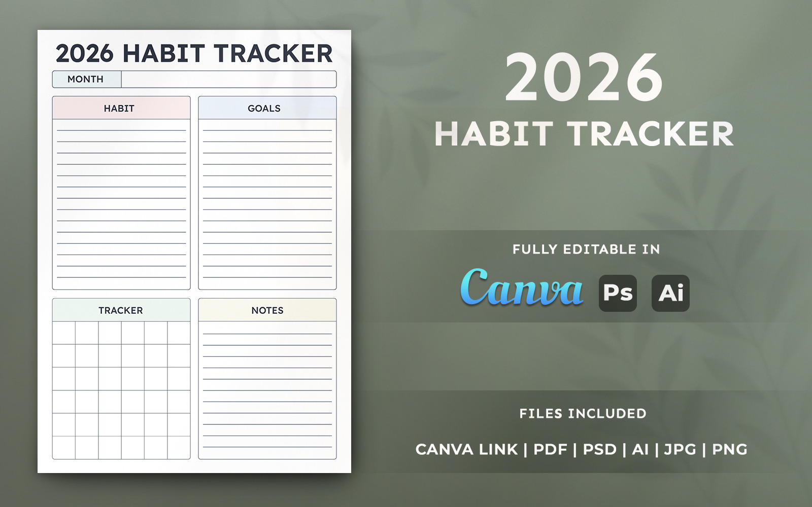 2026 Habit Tracker Template – Printable Planner, Editable Canva Page ...