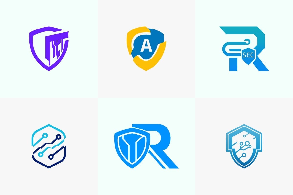 Cyber security and tech shield logo icon bundle premium vector template