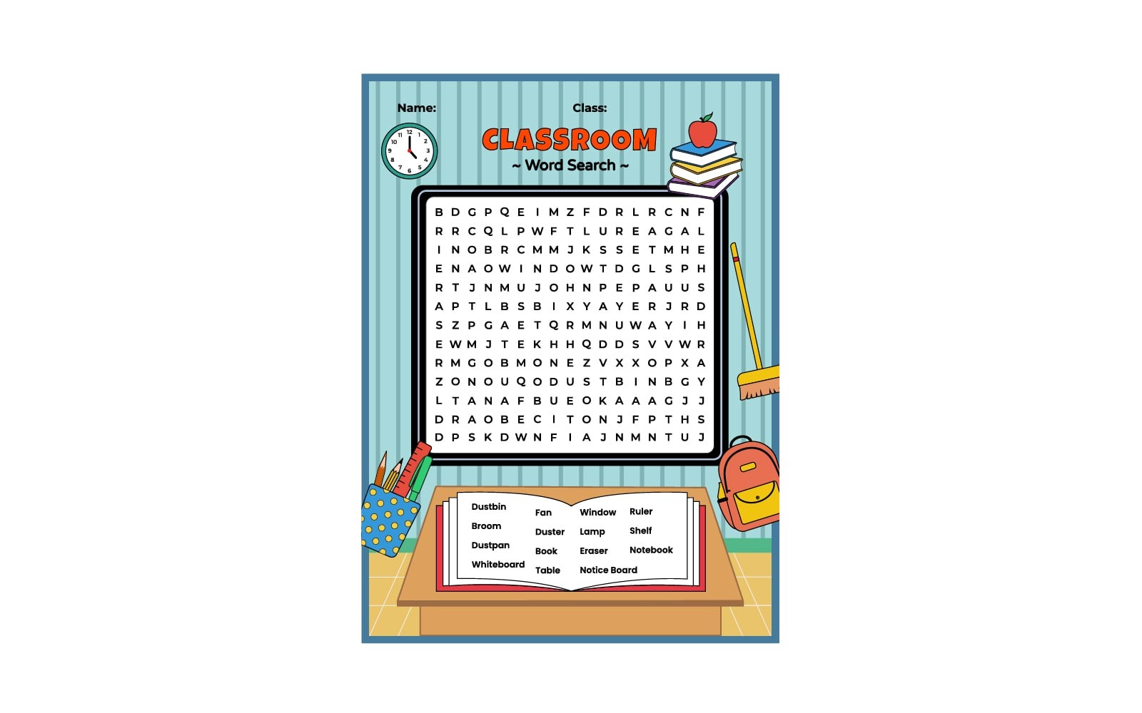 Classroom Objects Word Search Puzzle for Kids - Educational Activity ...