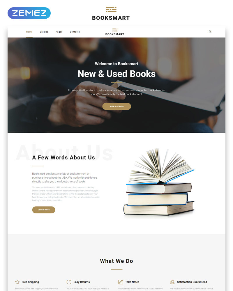 Booksmart - Books for Rent Modern Multipage HTML5 Website Template
