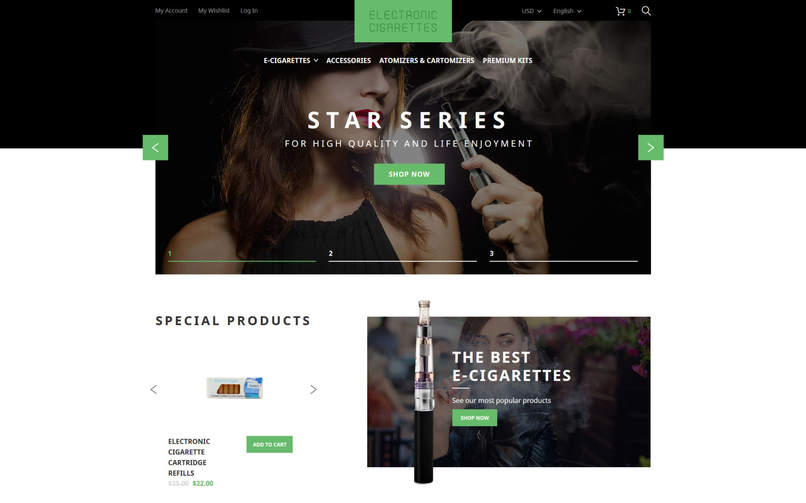 Electronic Cigarettes Magento Theme #57714 - TemplateMonster