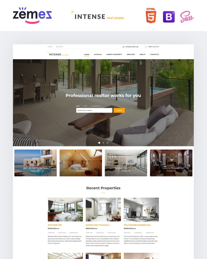 INTENSE Real Estate Website Template - TemplateMonster