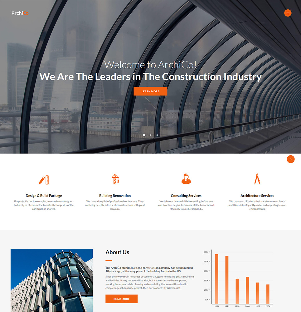 ArchiCo - Construction Company Responsive Multipage Website Template