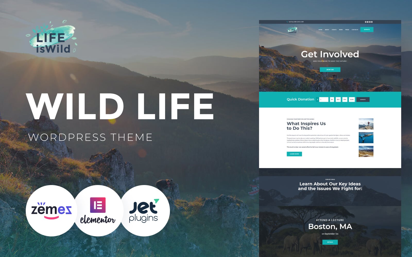 LifeisWild - Wild Life WordPress Theme - TemplateMonster