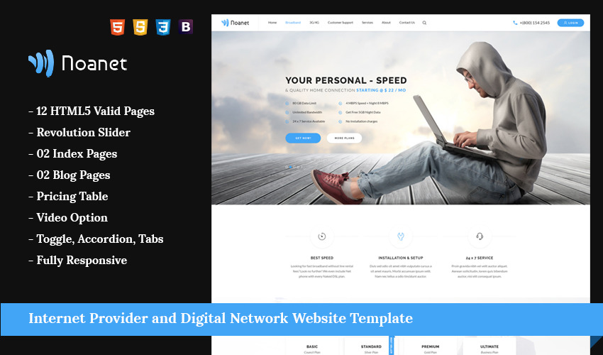Noanet Internet Provider and Digital Network Website Template