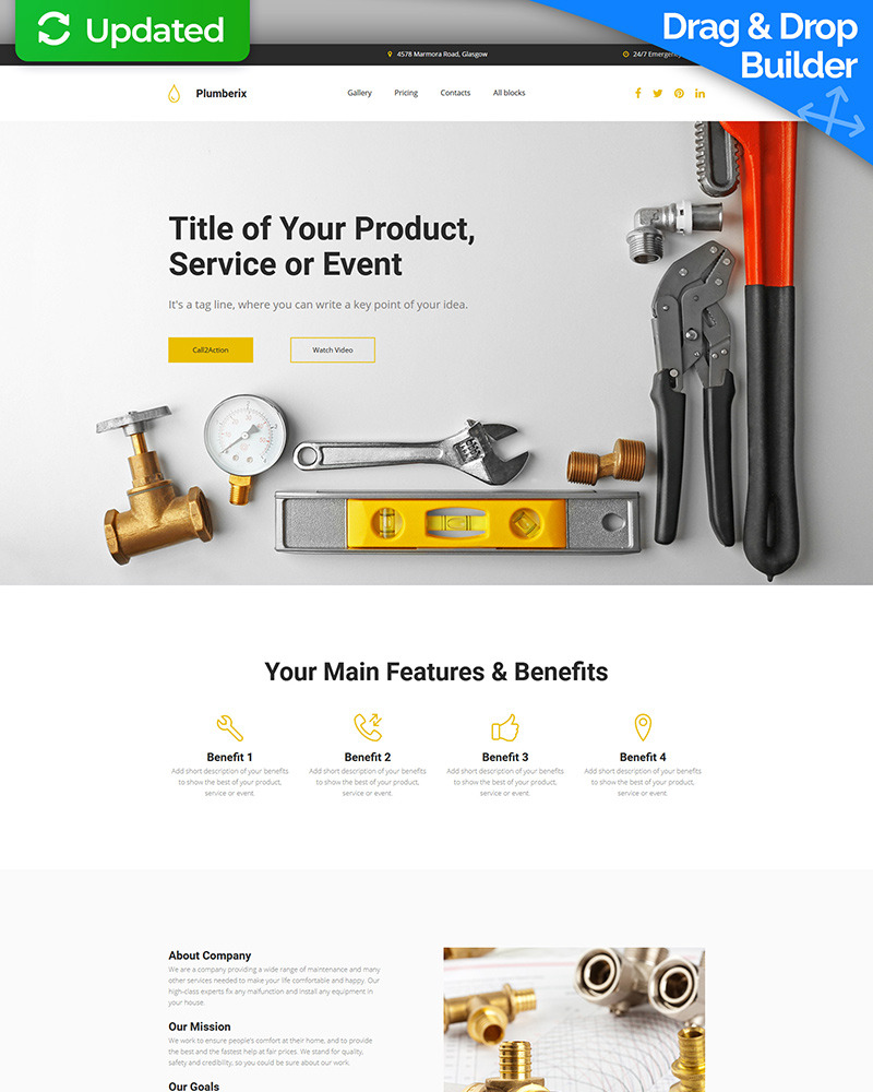 Plumberix - Plumbing MotoCMS 3 Landing Page Template