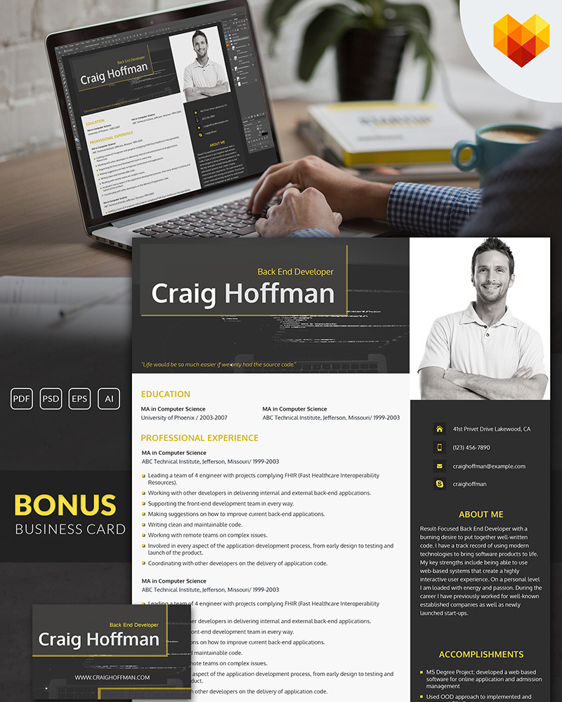 Craig Hoffman - Backend Developer Resume Template