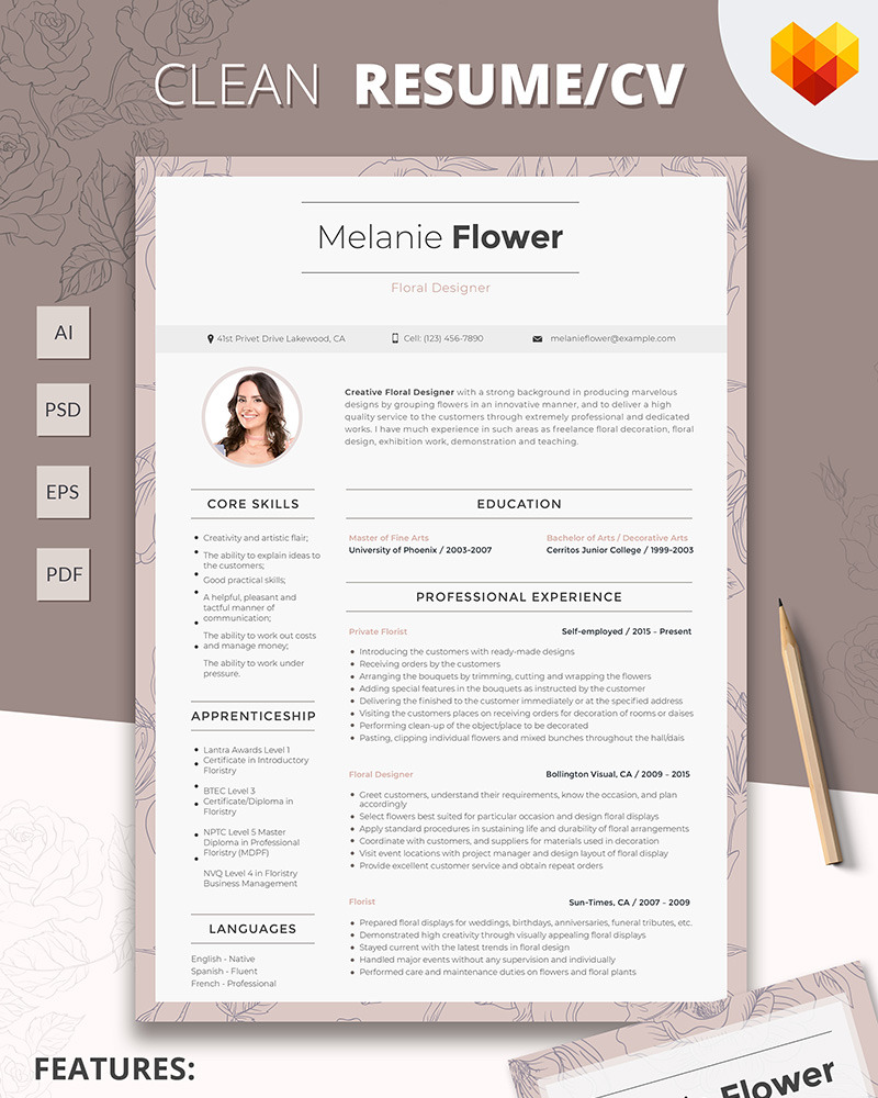 Melanie Flower - Floral Designer Resume Template