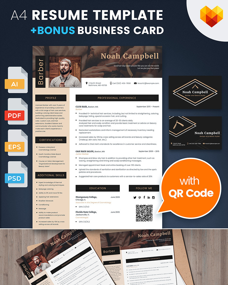 Noah Campbell - Barber, Haircut and Beard Stylist Resume Template