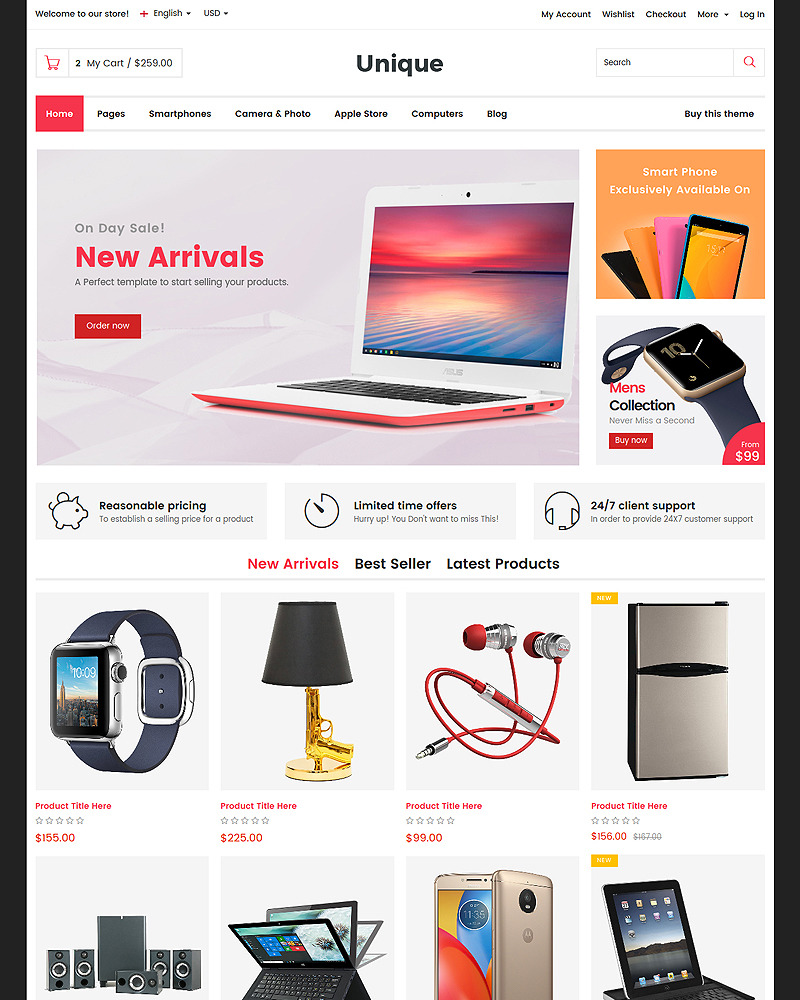 Unique - Electronic & Digital Store Website Template