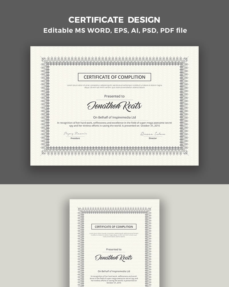 Silver Design Certificate Template #65668 - TemplateMonster