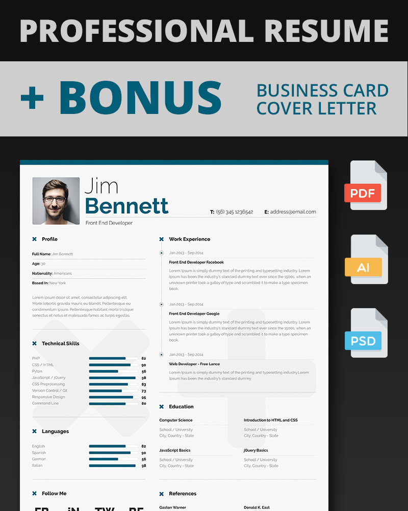 Jim Bennett Front End Developer Resume Template