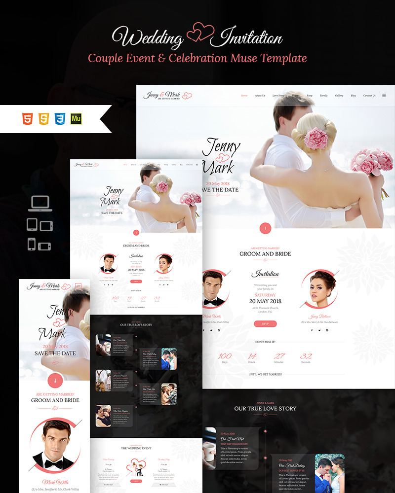 Wedding Invitation - Couple Event & Celebration Muse Template