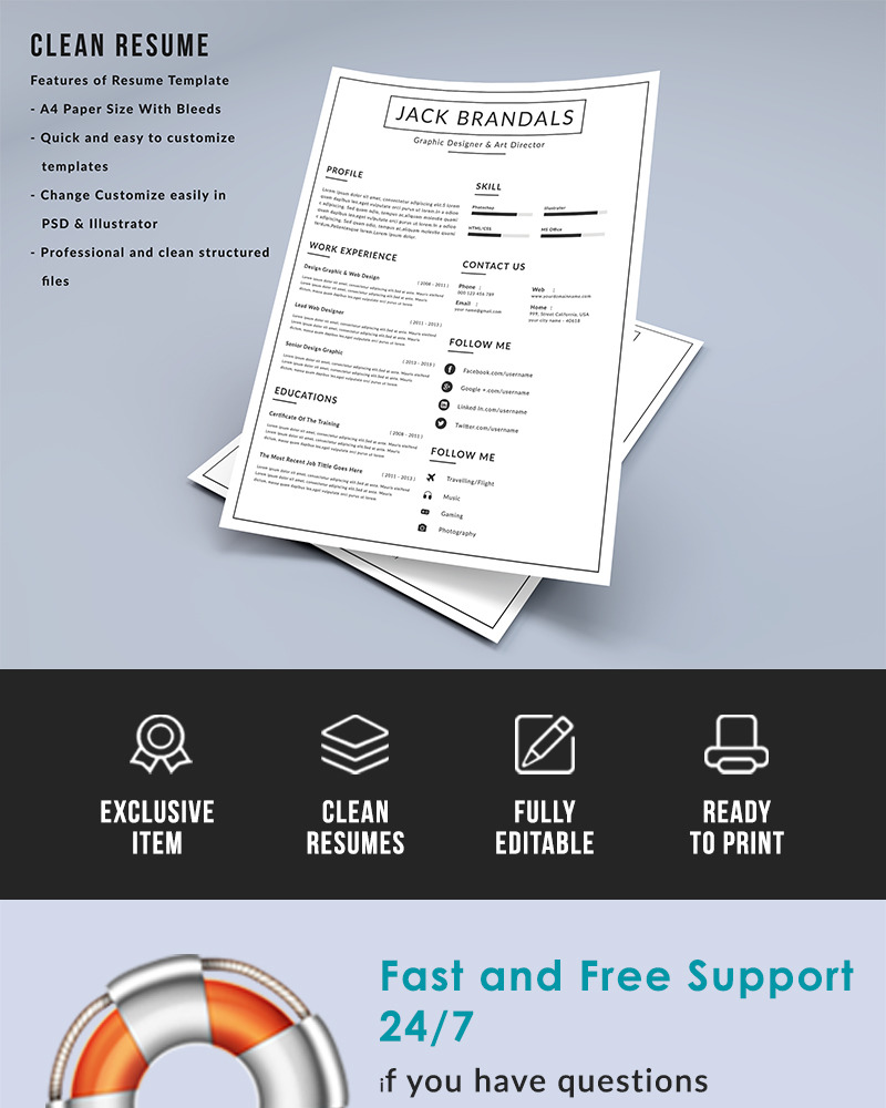 FIX - Clean Resume Template #66167 - TemplateMonster