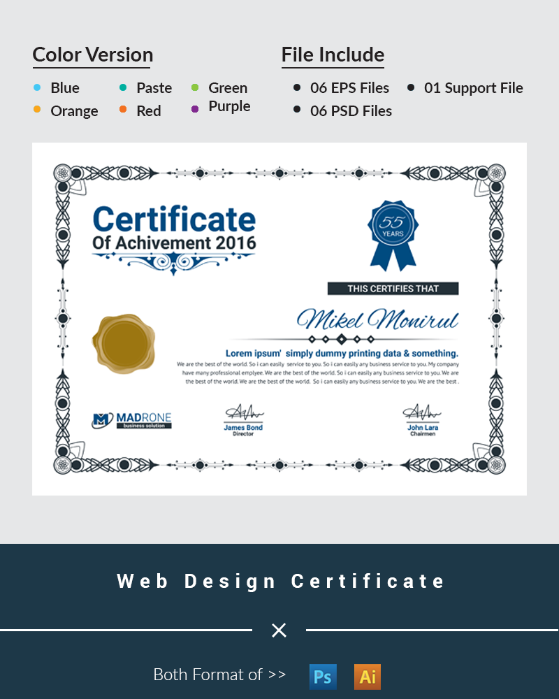 Web Design Certificate Template #66276 - TemplateMonster