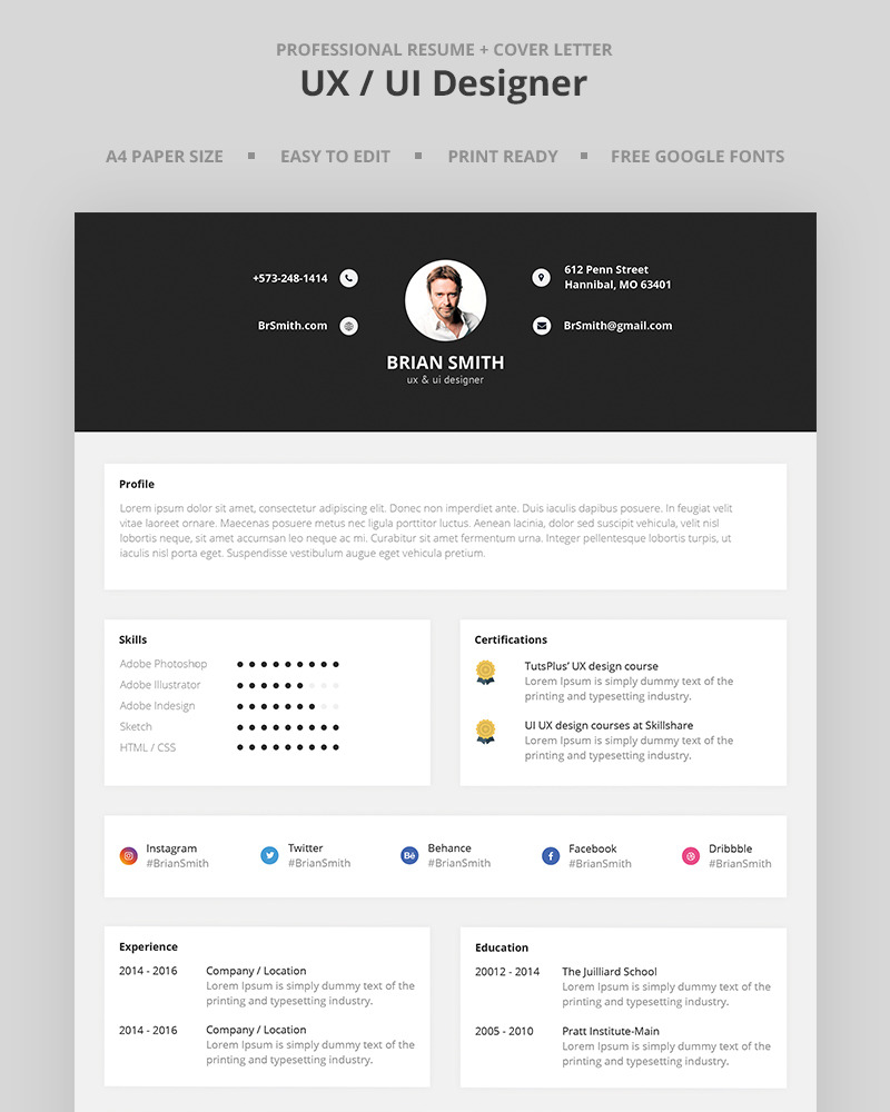 Brian Smith - UX/UI Designer Resume Template