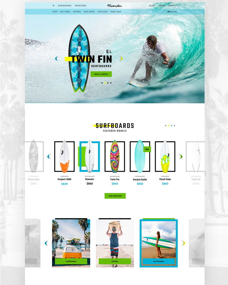 Online shop for surfing PSD Template - TemplateMonster