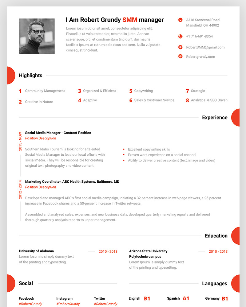 Robert Grundy - SMM Manager Resume Template - TemplateMonster