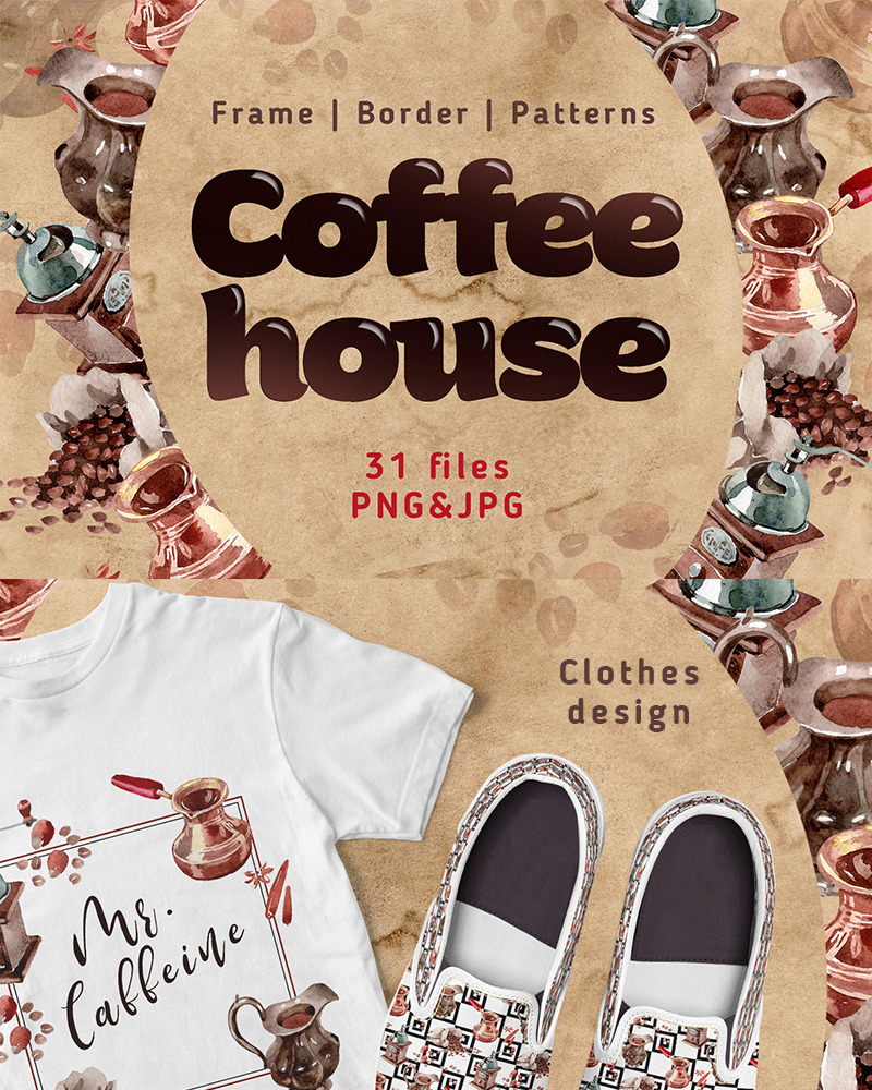 Coffee House PNG Watercolor Set - Illustration