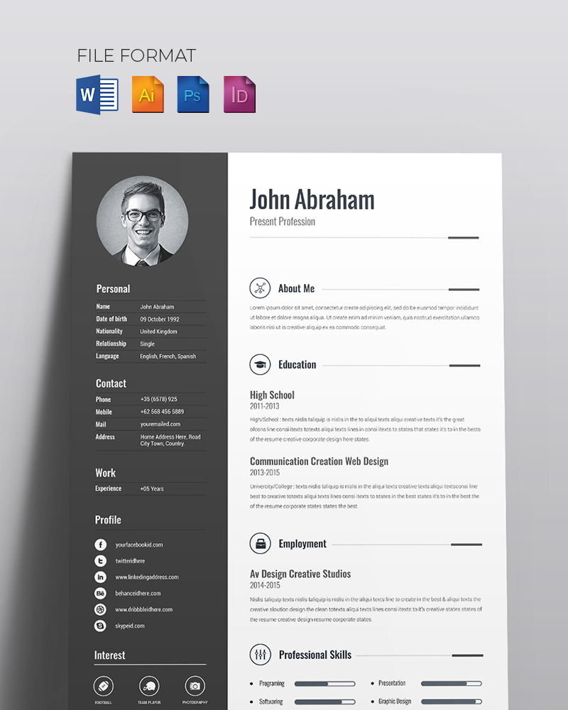Minimal Creative CV Resume Template #67714 - TemplateMonster