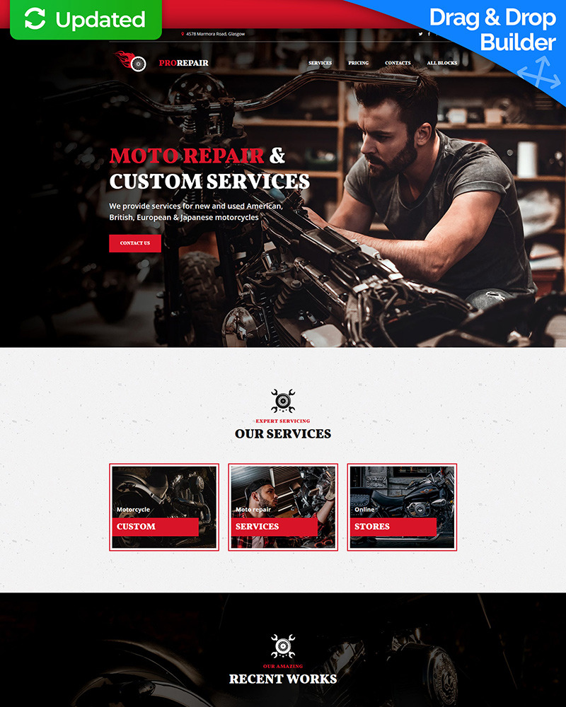 Motorcycle Repair Company MotoCMS 3 Landing Page Template