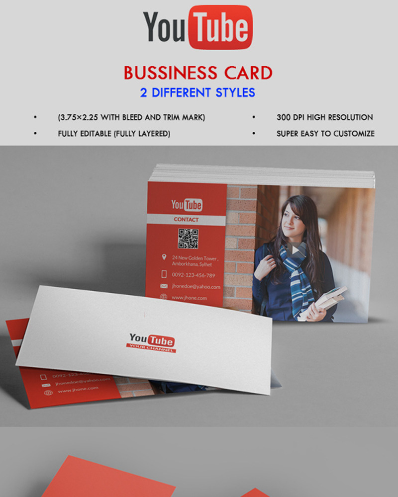 Youtube Channel Business Card - Corporate Identity Template