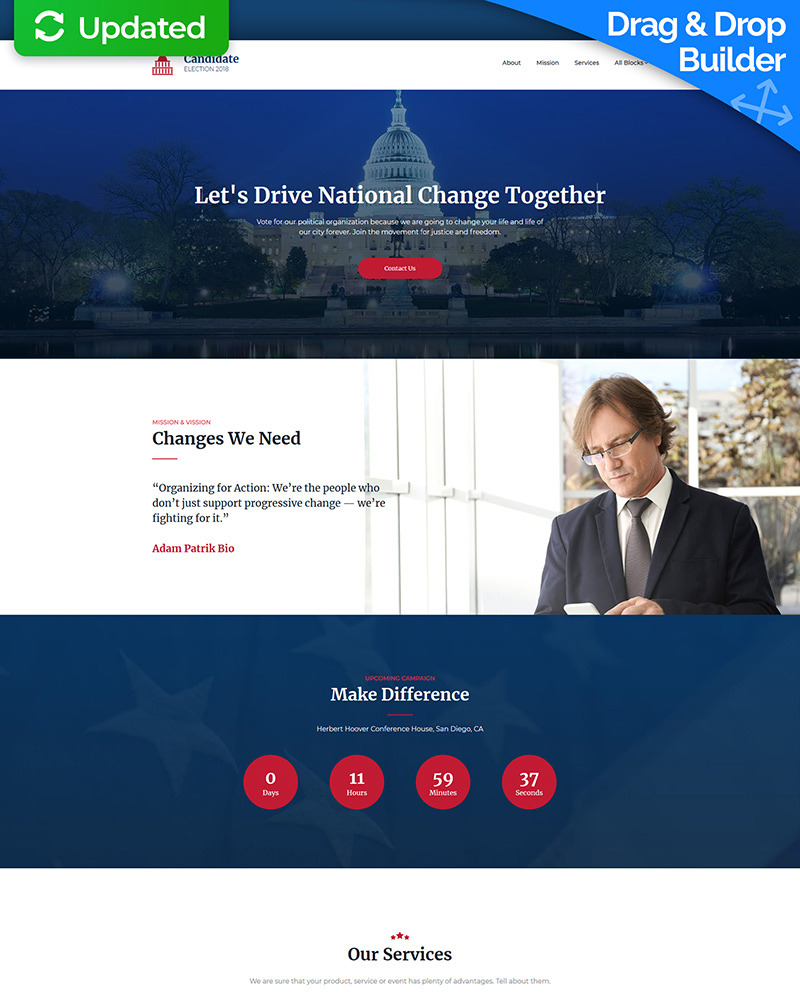 Political Campaign MotoCMS 3 Landing Page Template