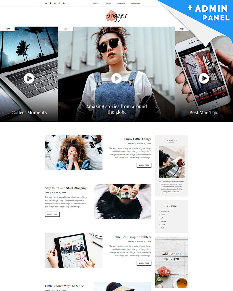 Video Blogger MotoCMS 3 Landing Page Template