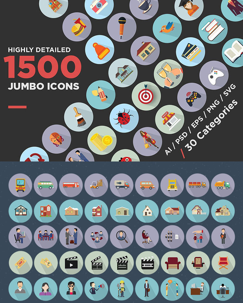 Jumbo Flat Icons Pack Set #68312 - TemplateMonster