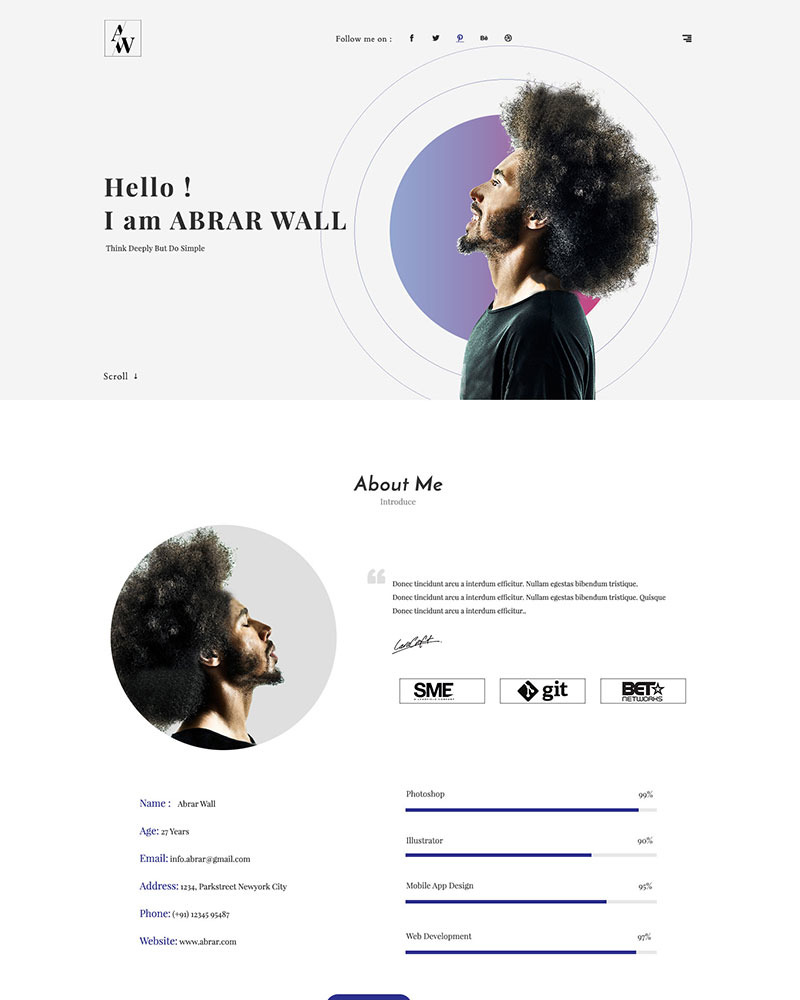Abrar Wall - Resume HTML Landing Page Template