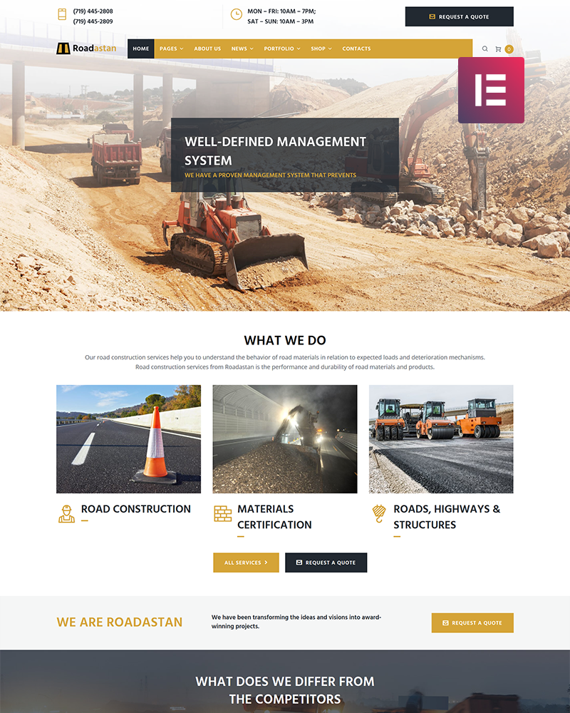 Roadastan - Road Construction WordPress Elementor Theme