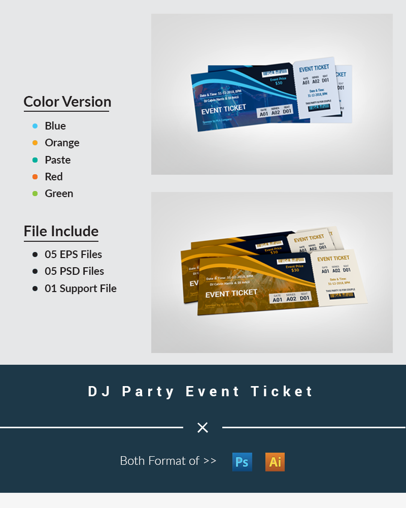 DJ Party Event Ticket - Corporate Identity Template