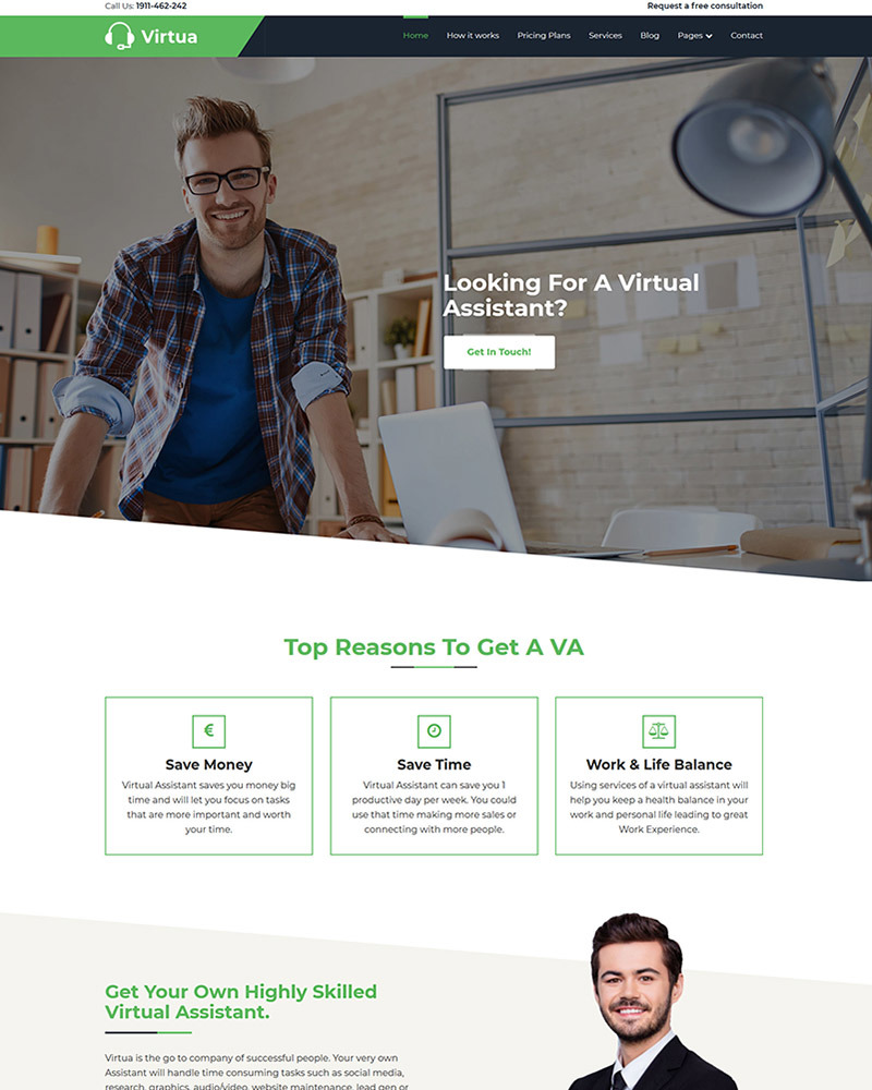 Virtua - Virtual Assistant WordPress Theme #69227