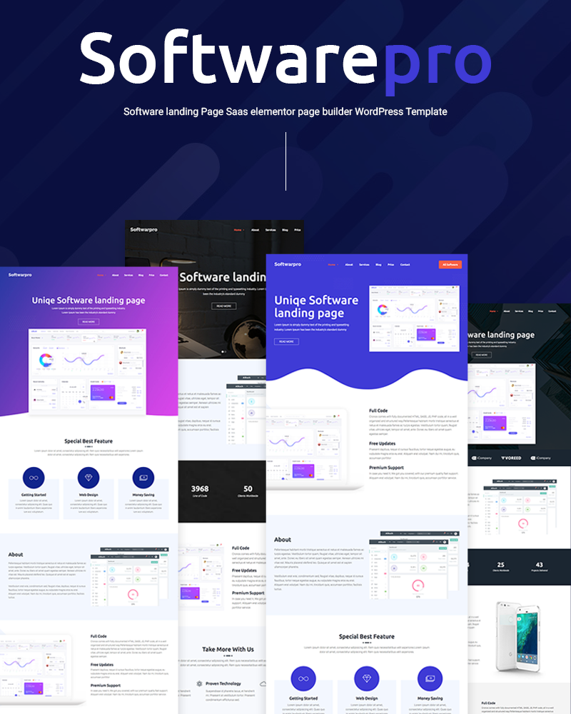 Softwarepro - Software Landing Page Sass WordPress Theme