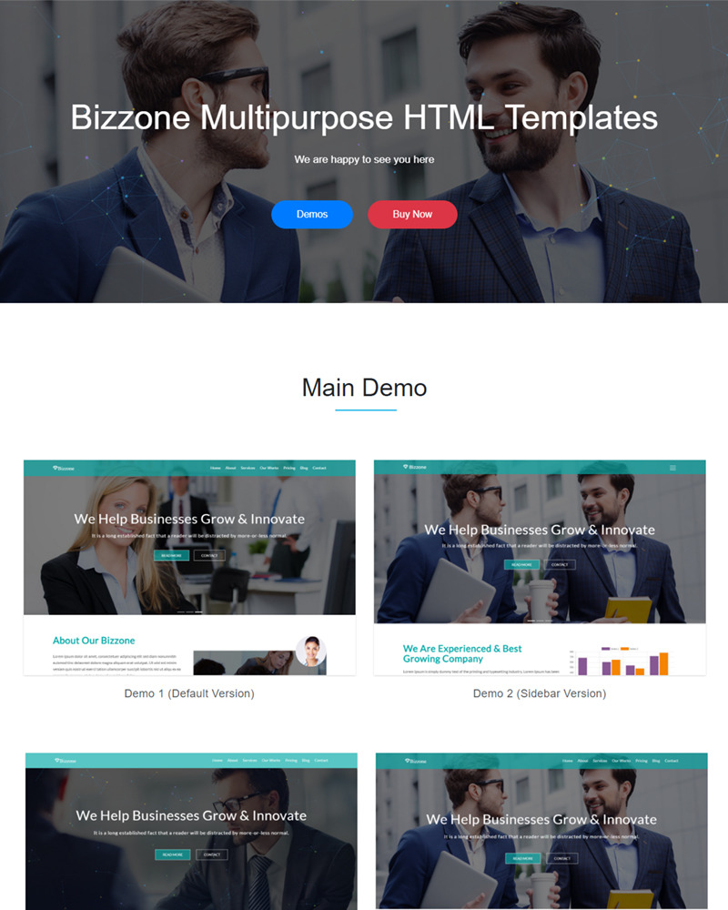 Bizzone - Multipurpose Business HTML5 Landing Tempalte Landing Page ...