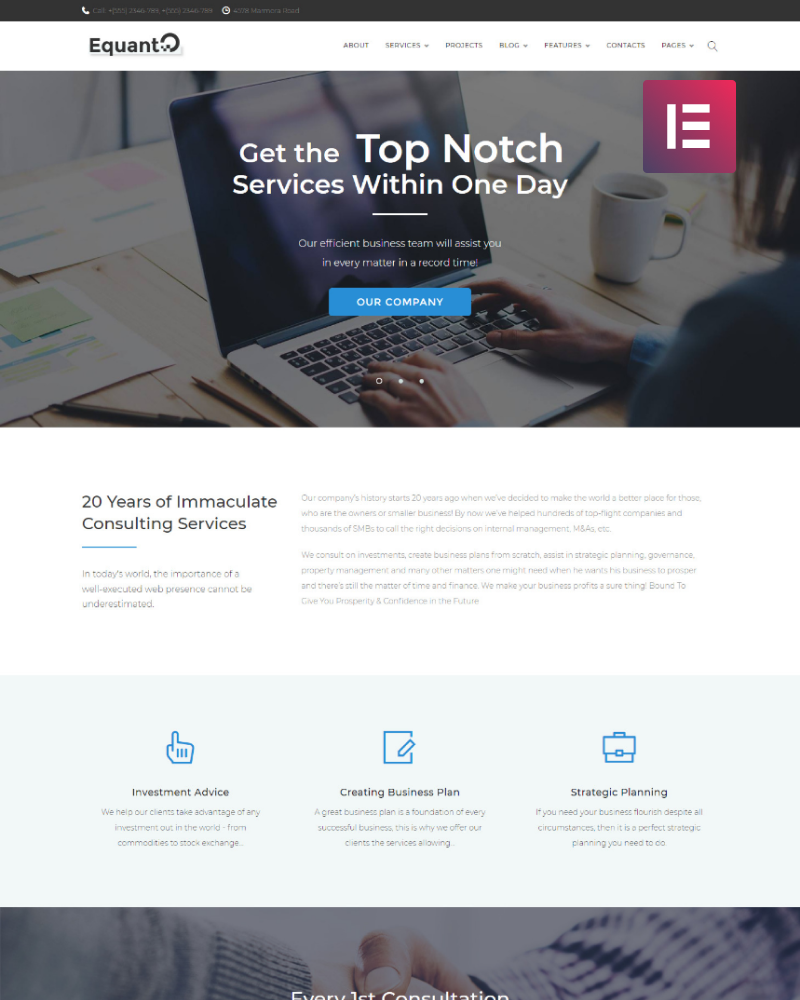 Equanto - Business Consulting WordPress Elementor Theme