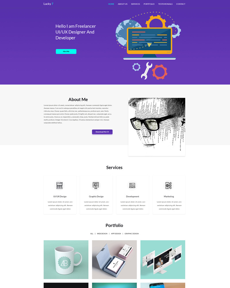 Lucky 7 Onepage portfolio PSD Template - TemplateMonster
