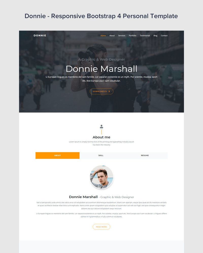 Donnie - Bootstrap 4 Personal Landing Page Template